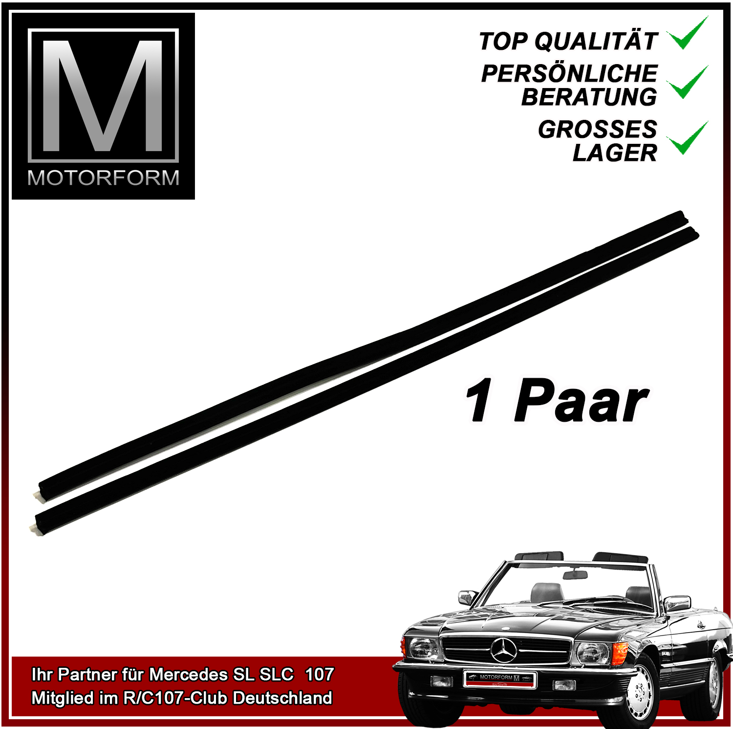 Pair of OUTER window scraper seals Mercedes 107 - Motorform-Shop