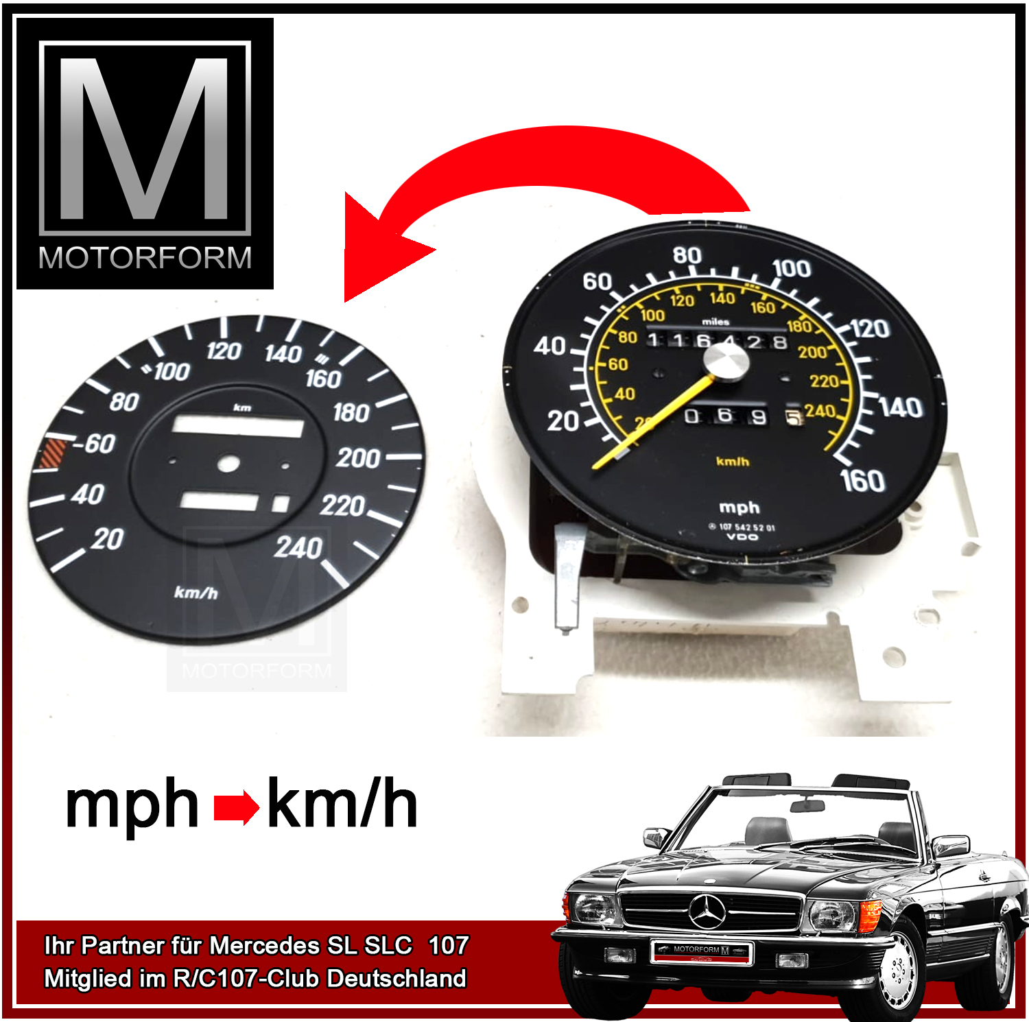 Tacho Umr stsatz Meilen Zu Km Mercedes SL SLC R107 Motorform Shop